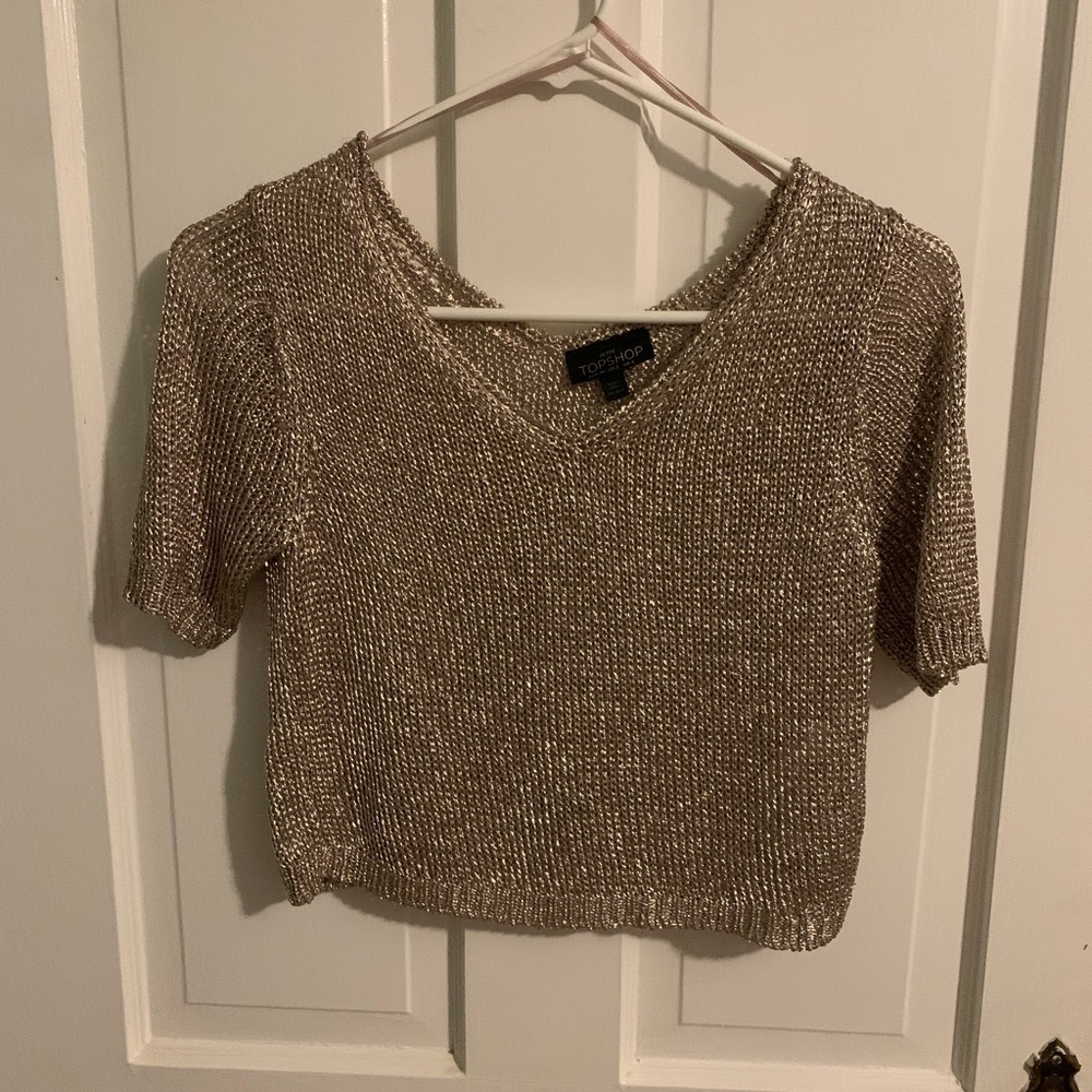Topshop Petite Metallic Knitted Silver Crop Top - Gem